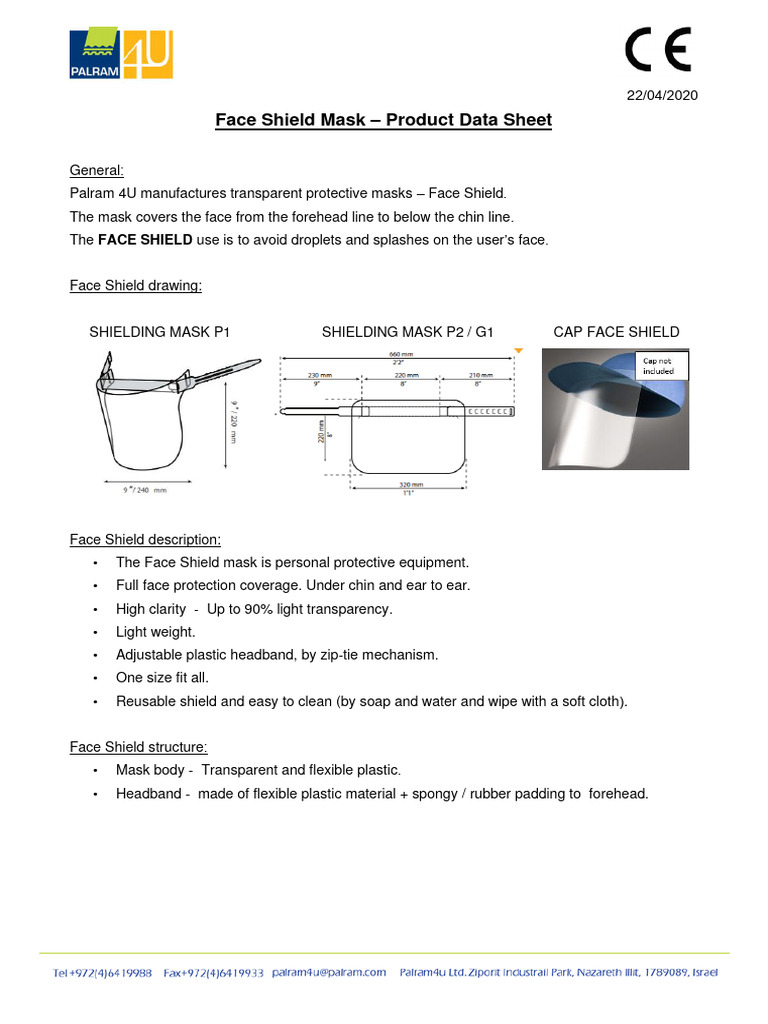 Face Shield Mask Data Sheet 3P MSDS | PDF | Personal Protective ...
