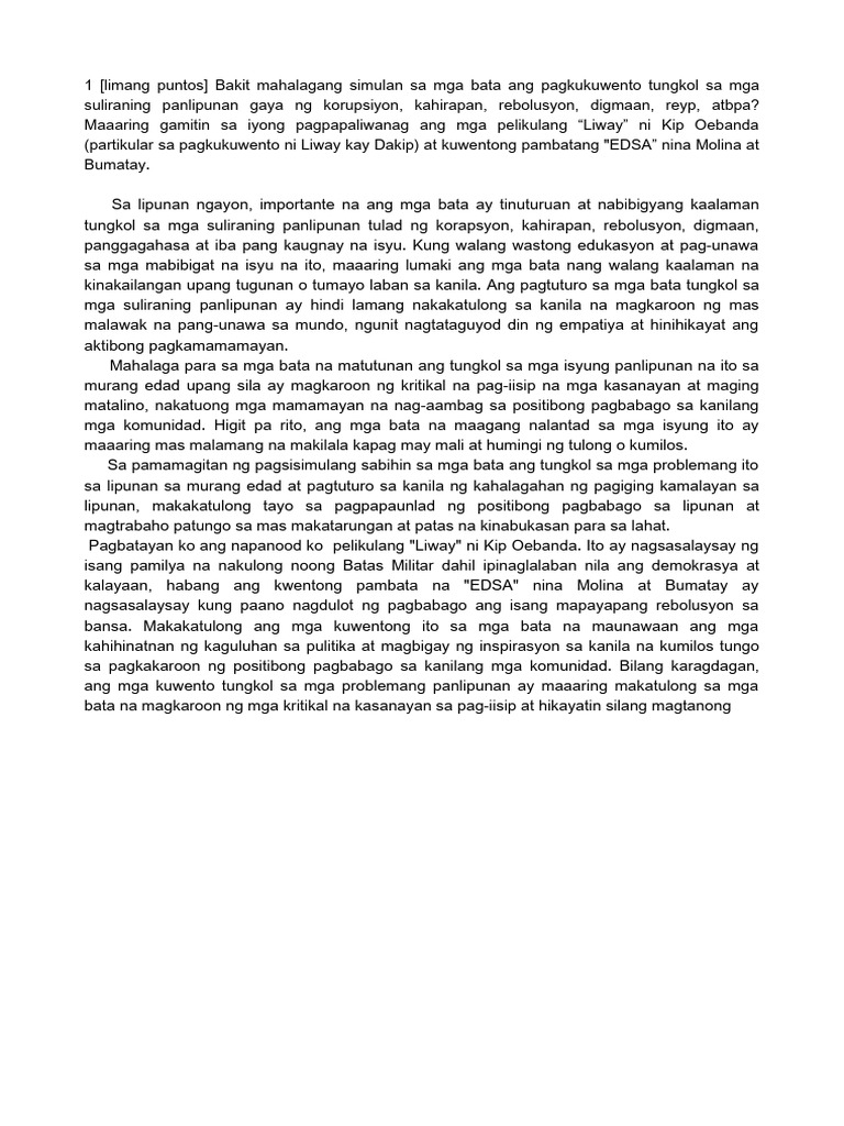 1 [limang puntos] Bakit mahalagang simulan sa mga bata ang pagkukuwento ...