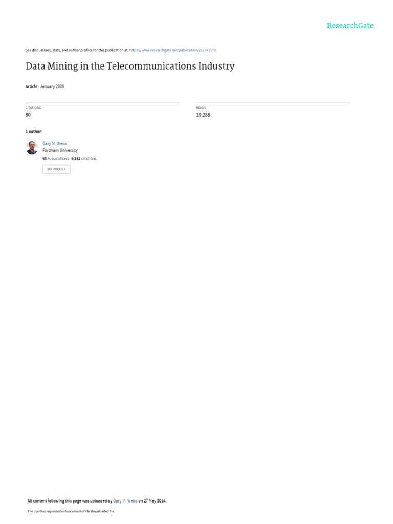 Data Mining in The Telecommunications Industry | PDF | Data Mining ...