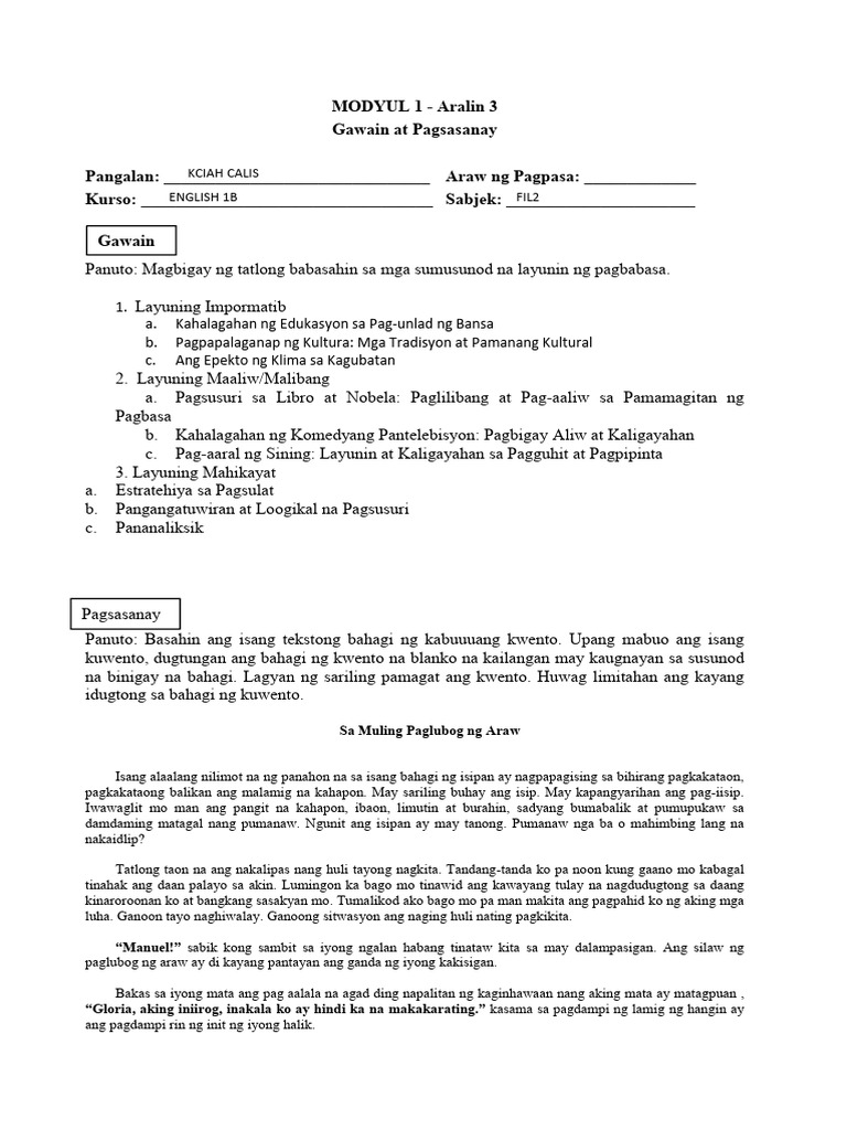 M1 Aralin 3 - Gawain | PDF