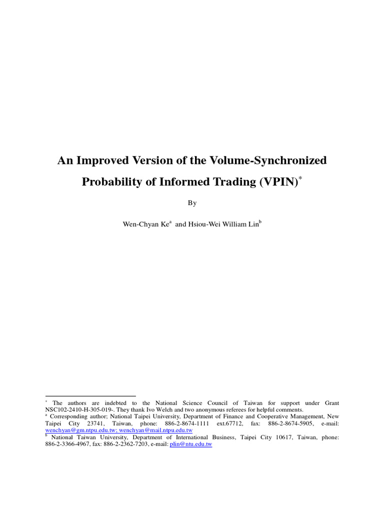 An Improved Version of the Volume-Synchronized Probability of Informed ... An Improved Version of the Volume-Synchronized Probability of Informed ...