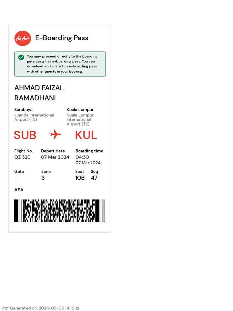 Flight SUB - KUL | PDF