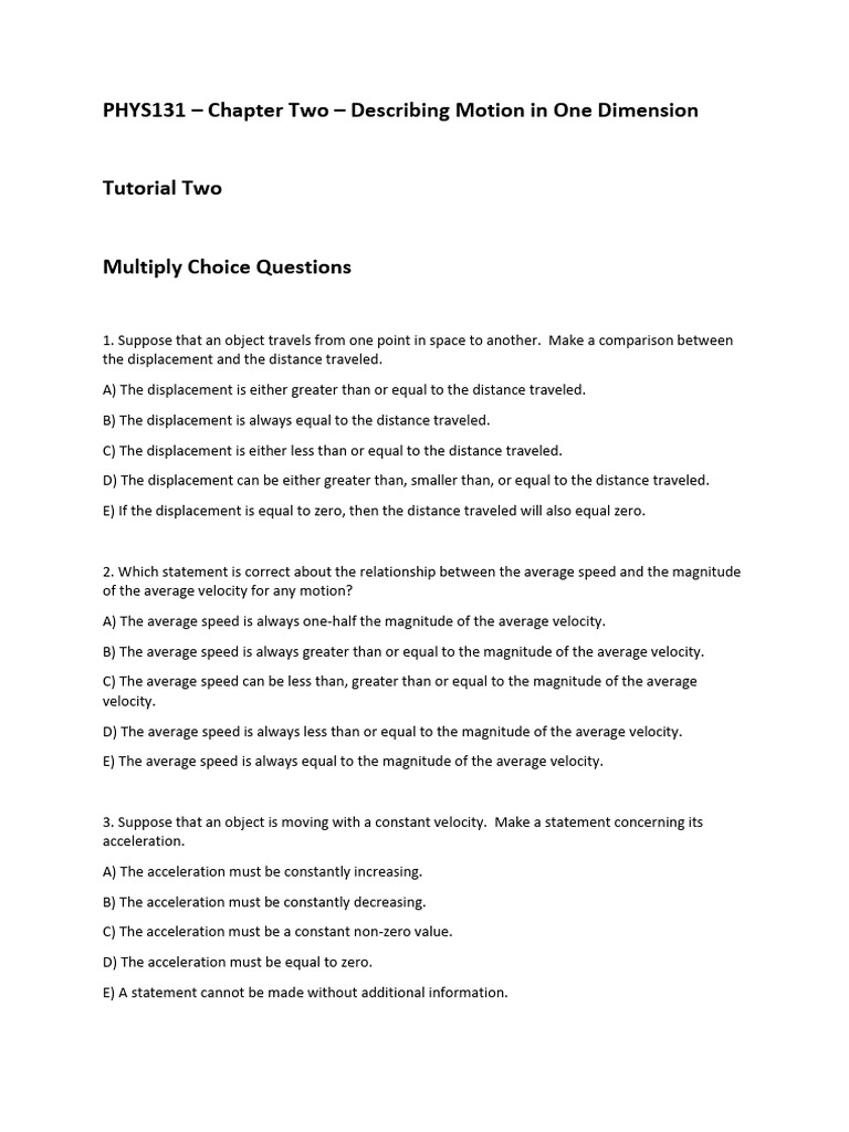 PHYS131-Mec - Tutorial Two | PDF | Velocity | Acceleration