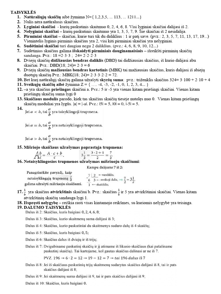Matematikos Taisykles 8 Klases | PDF