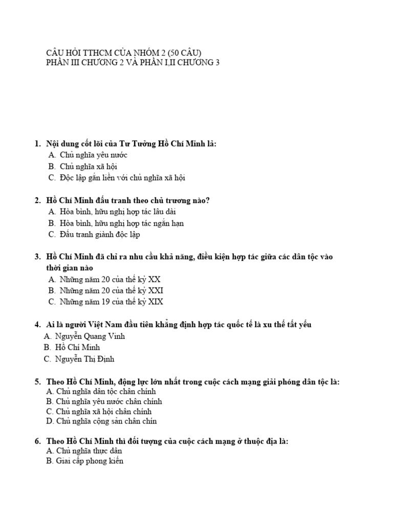 Câu Hỏi Tthcm Nhóm 2 | PDF
