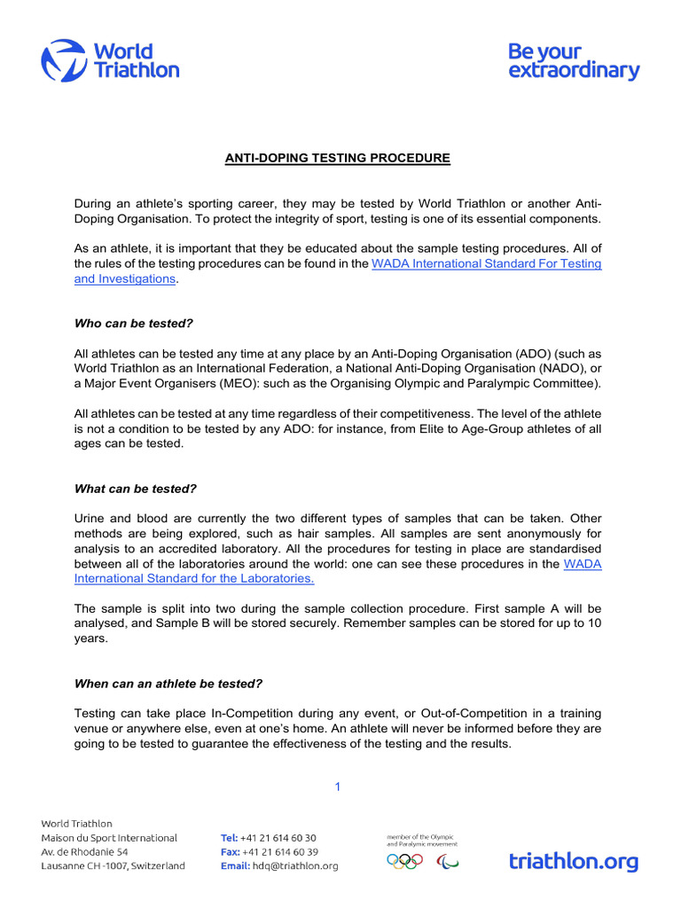 Testing Procedure | PDF | Doping In Sport | Justice