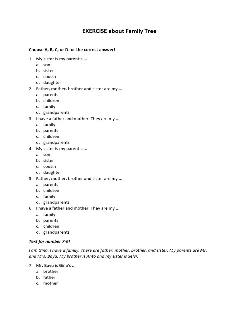 EXERCISE About Family Tree - SMP 7 | PDF | Grandparent | Old Age