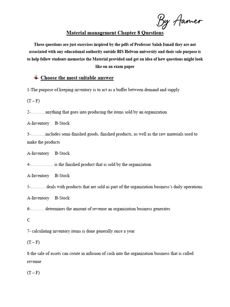 CH 8, Aamer | PDF | Inventory | Business