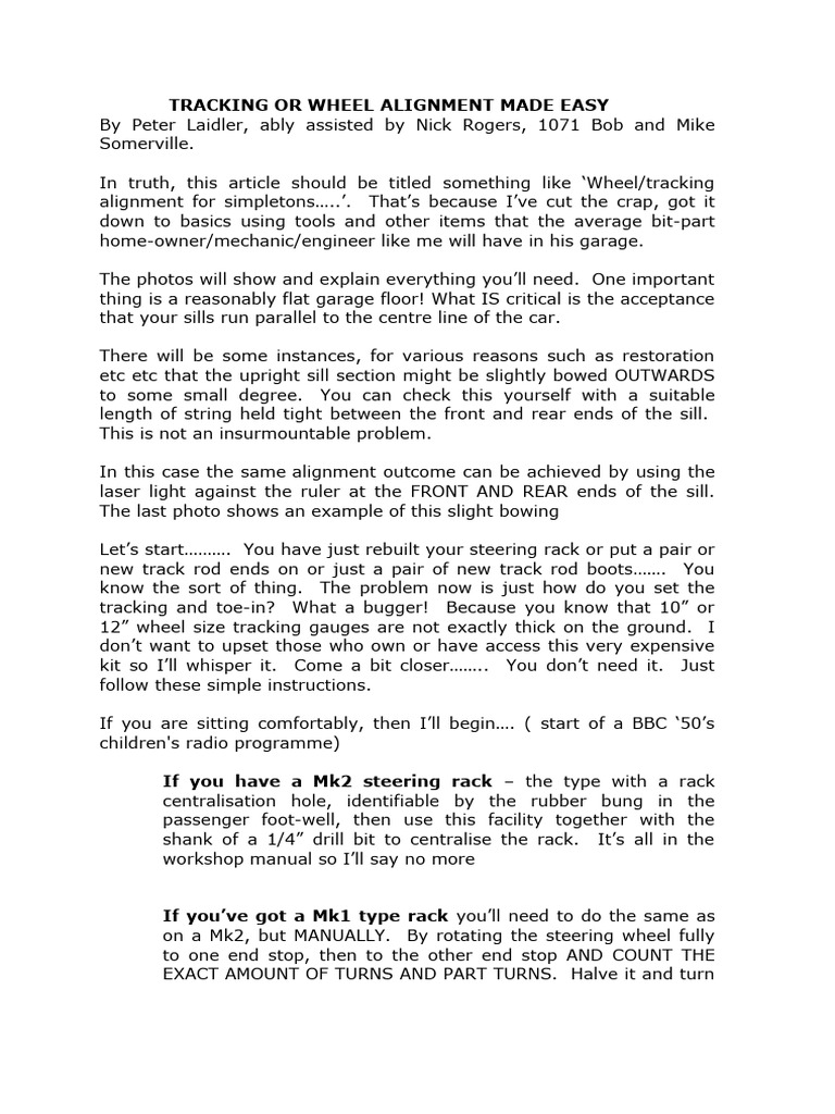 Wheel Alignment | PDF | Vehicles | Manufactured Goods