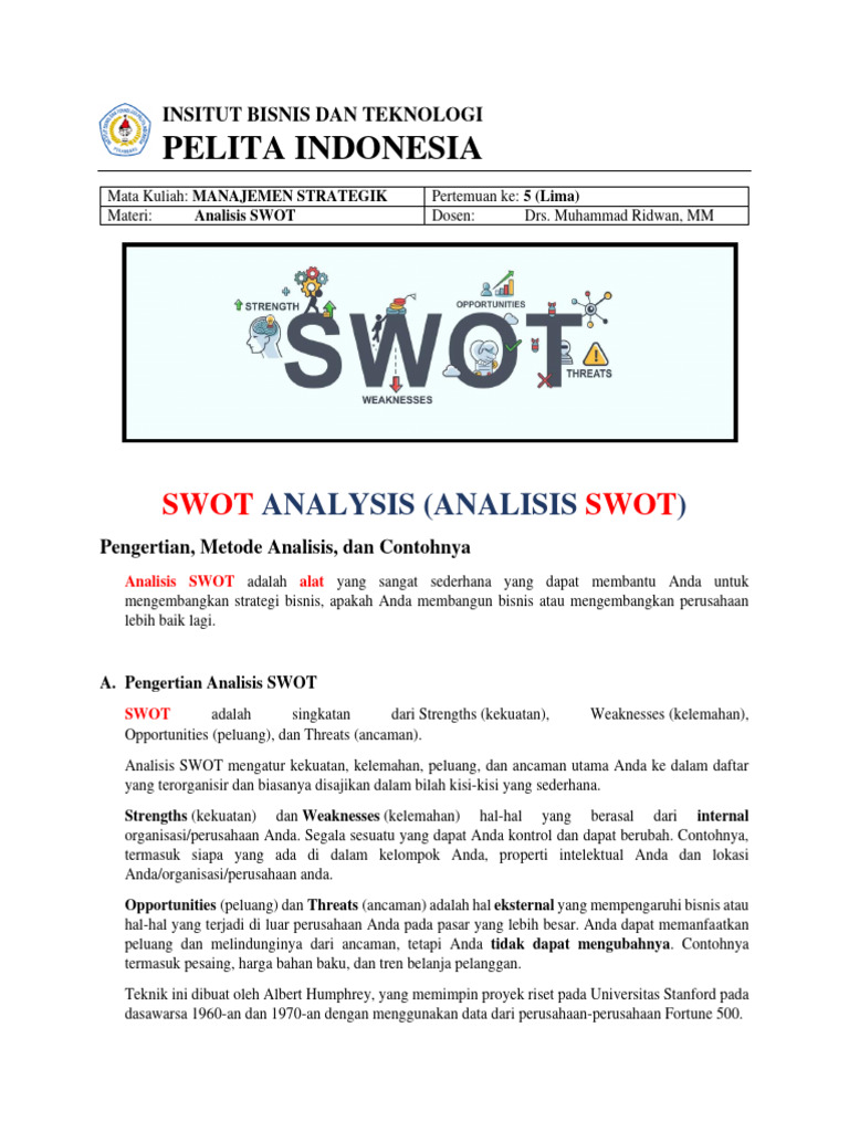 P-5 MGT Strategik (Pengantar SWOT Analisis) | PDF