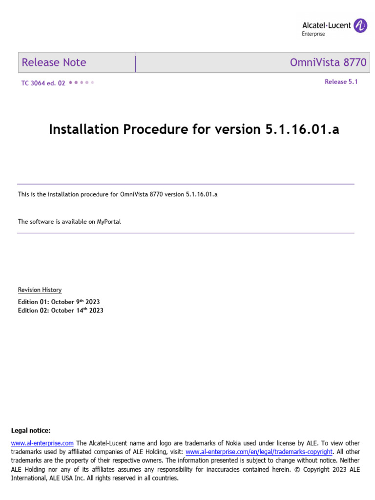 TC3064en-Ed02 Installation Procedure For OmniVista8770 R5.1.16.01 | PDF ...