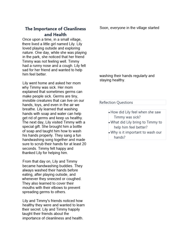 Cleanliness and Health Story | PDF