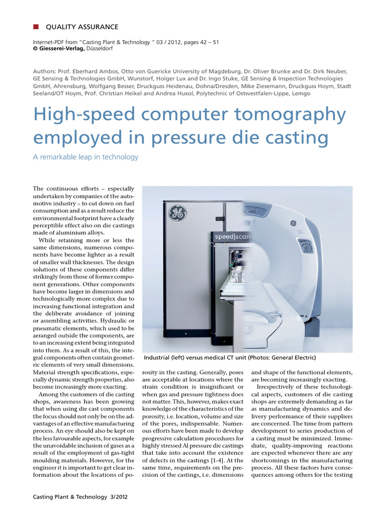 High-Speed CT in Die Casting Quality | PDF | Porosity | Ct Scan