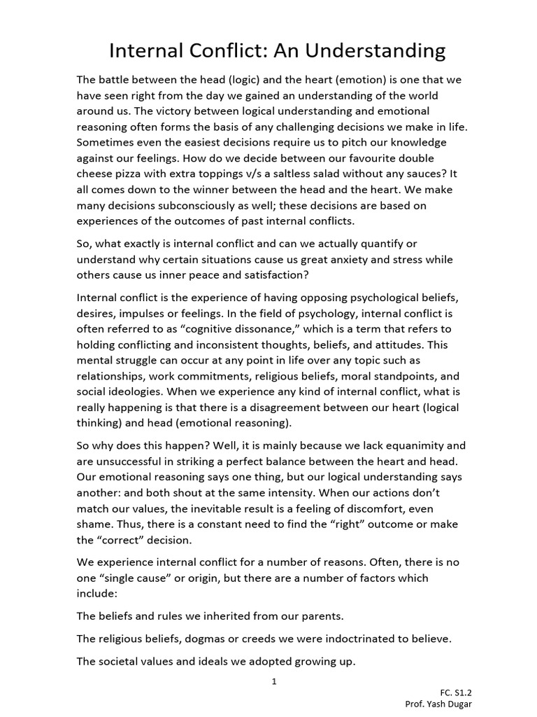 1.2 Internal Conflict Short | PDF | Reason | Thought