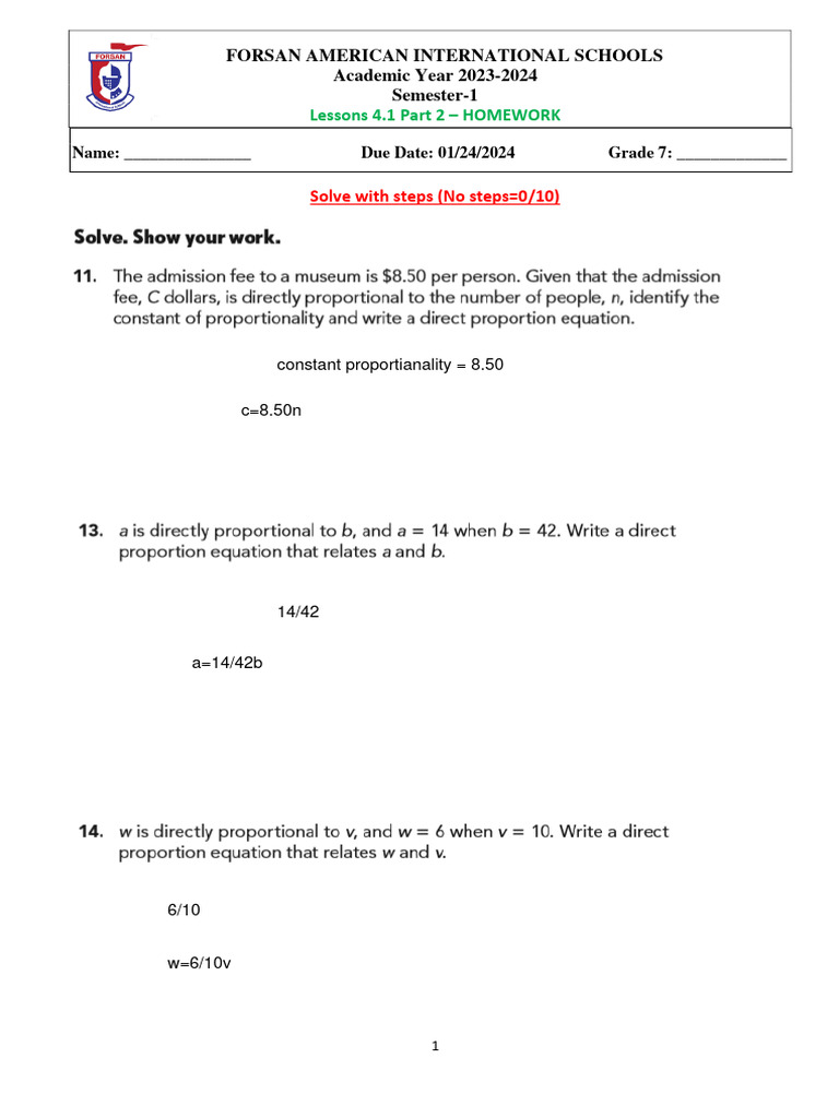 G7 Lesson 4.1 Part 2 - Homework | PDF