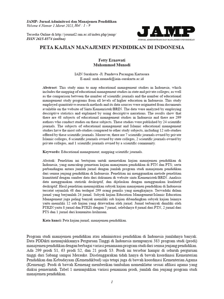 PETA KAJIAN MANAJEMEN PENDIDIKAN DI INDONESIA | PDF | Science | Methodology
