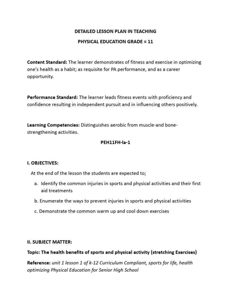 Lesson Plan Monday121212 | PDF | Physical Fitness | Flexibility (Anatomy)