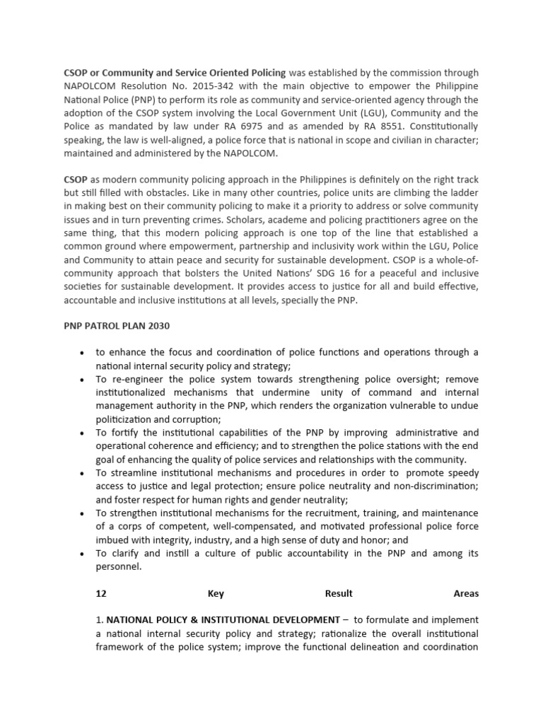 CSOP | PDF | Police | Strategic Planning