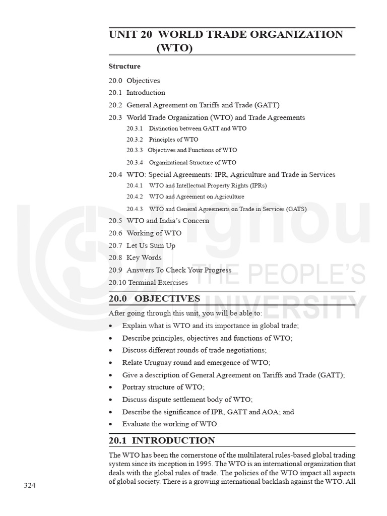 Unit 20 World Trade Organization (WTO) : 20.0 Objectives | Download Free PDF | World Trade ...
