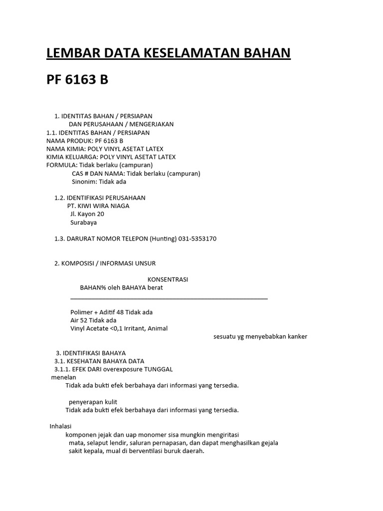 MSDS PF 6163 B | PDF | Sains & Matematika