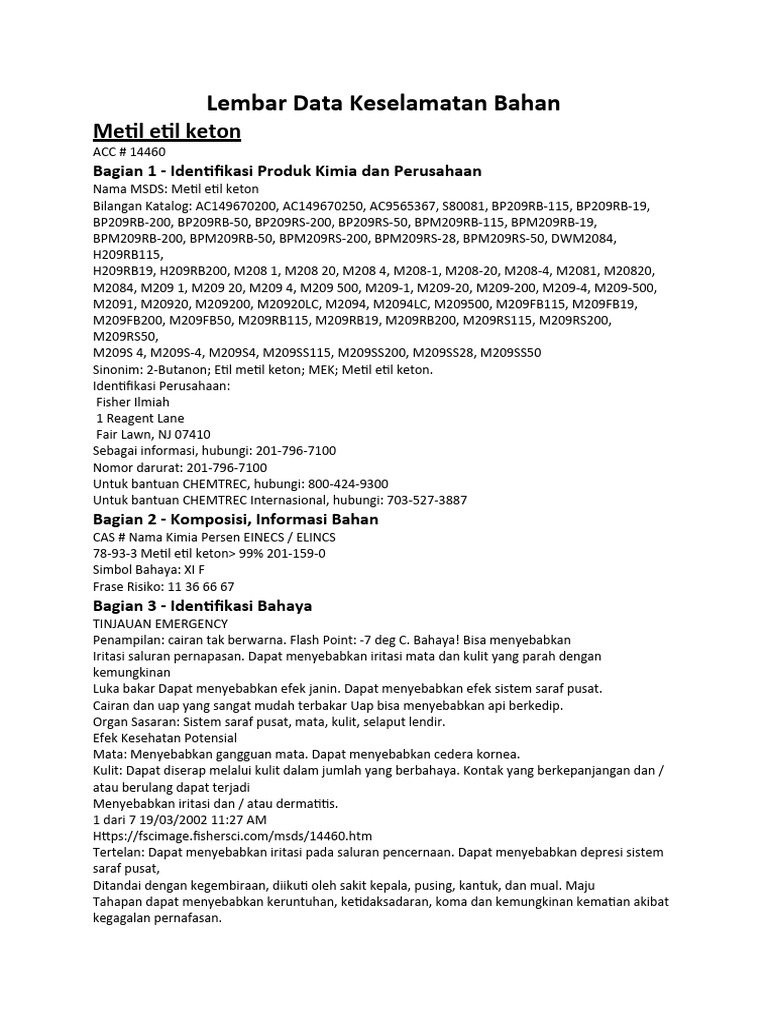 Lembar Data Keselamatan Bahan MEK | PDF | Sains & Matematika