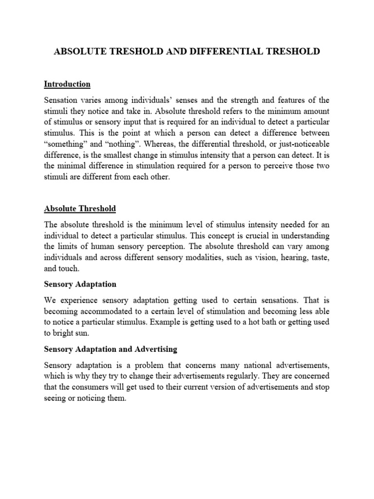 CB_RW2_D1_Absolute&Differential Thresholds | PDF | Perception | Senses