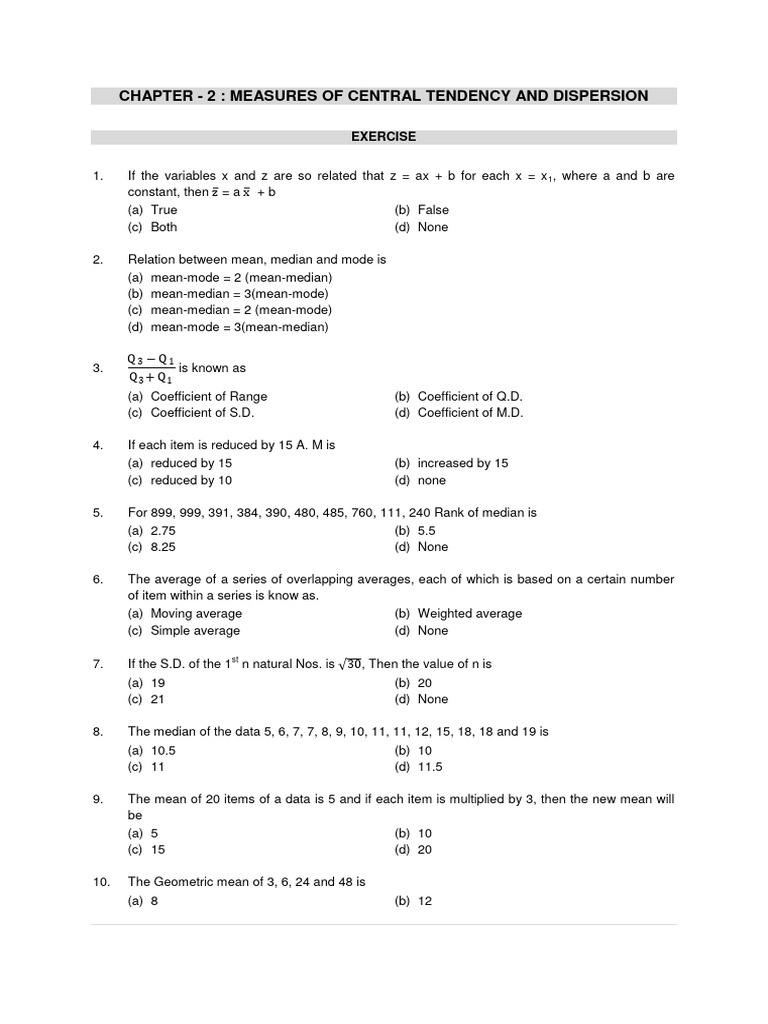 Chapter - 14 Measures of Central Tendency and Dispersion | PDF | Arithmetic Mean | Mathematics