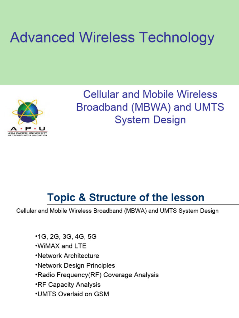 06-AWT-Cellular, Mobile Wireless Broadband and UMTS System Design | PDF | 4 G | Wi Max