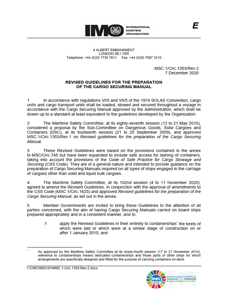 MSC.1-Circ.1353-Rev.2 - CARGO SECURING MANUAL | PDF | Cargo | Ships