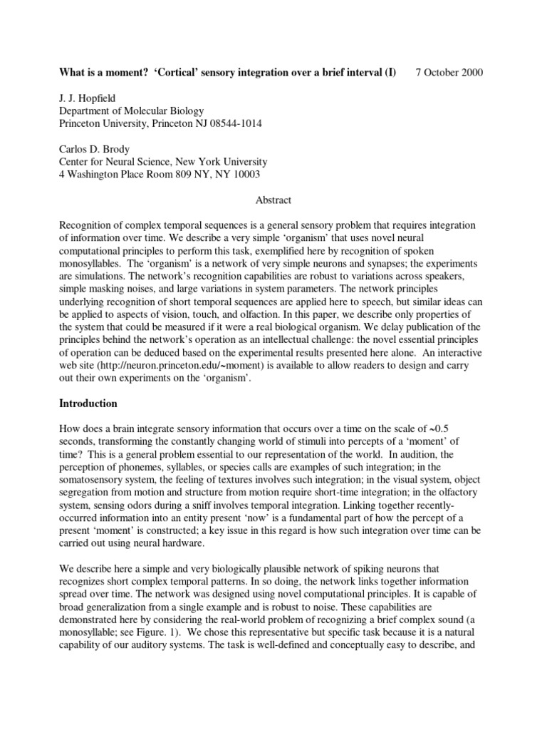 Hopfield Brody 2000 WhatIsAMoment | PDF | Inhibitory Postsynaptic ...
