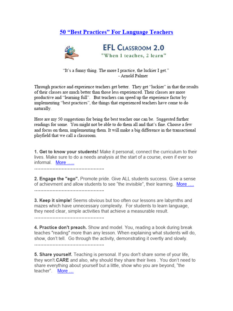 50 Best Practices For Language Teachers | PDF | Teachers | Curriculum