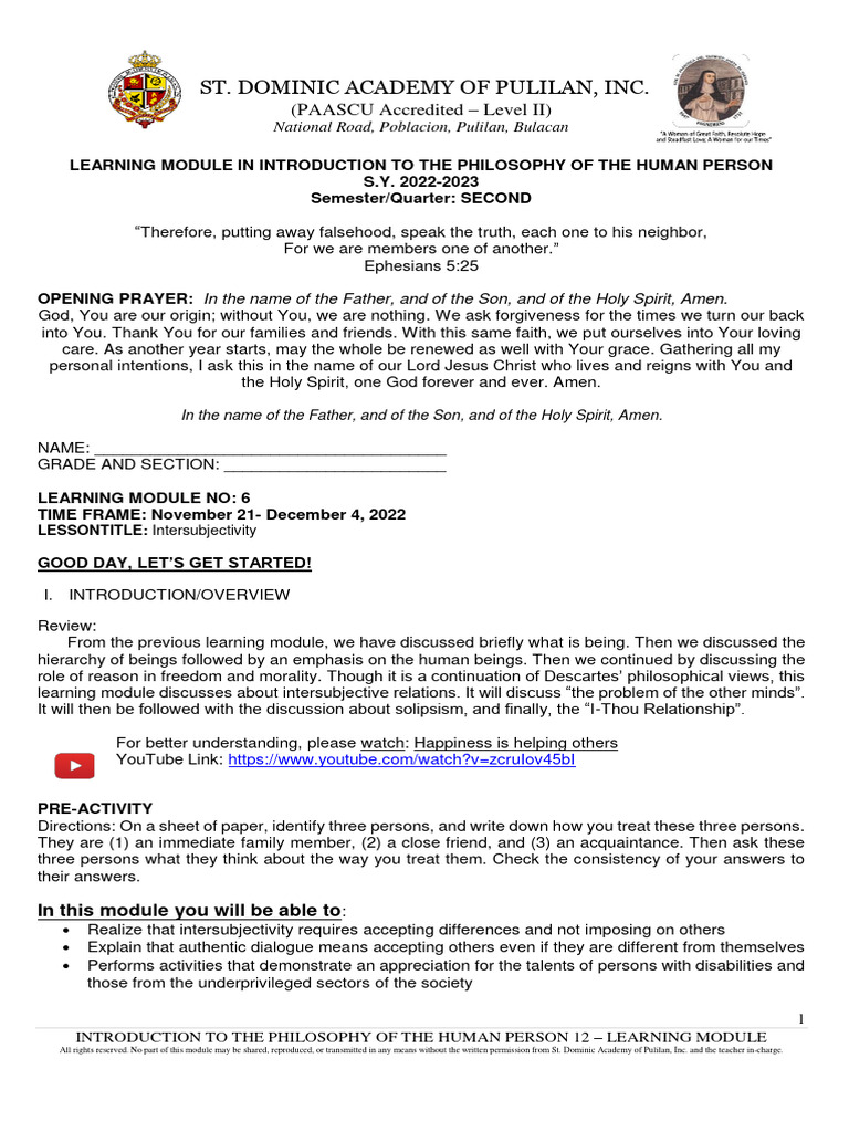 IPHP Q2 Module 2 - Intersubjectivity | PDF