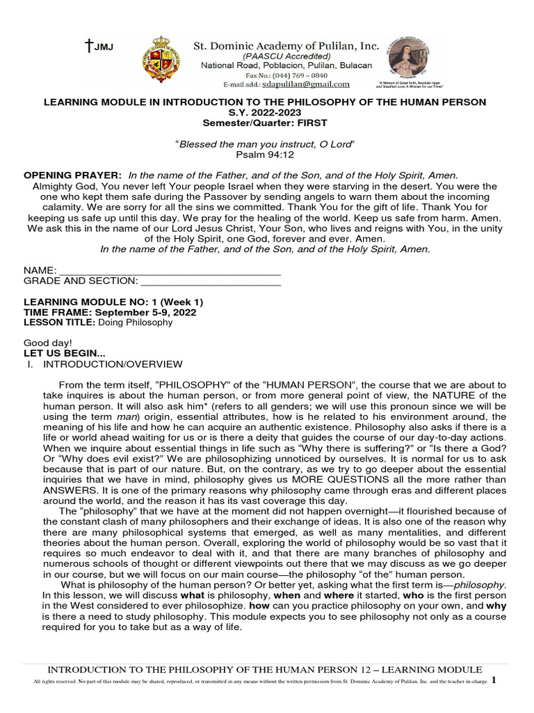 IPHP Q1 Module 1 - Doing Philosophy | PDF | Reason | Wisdom