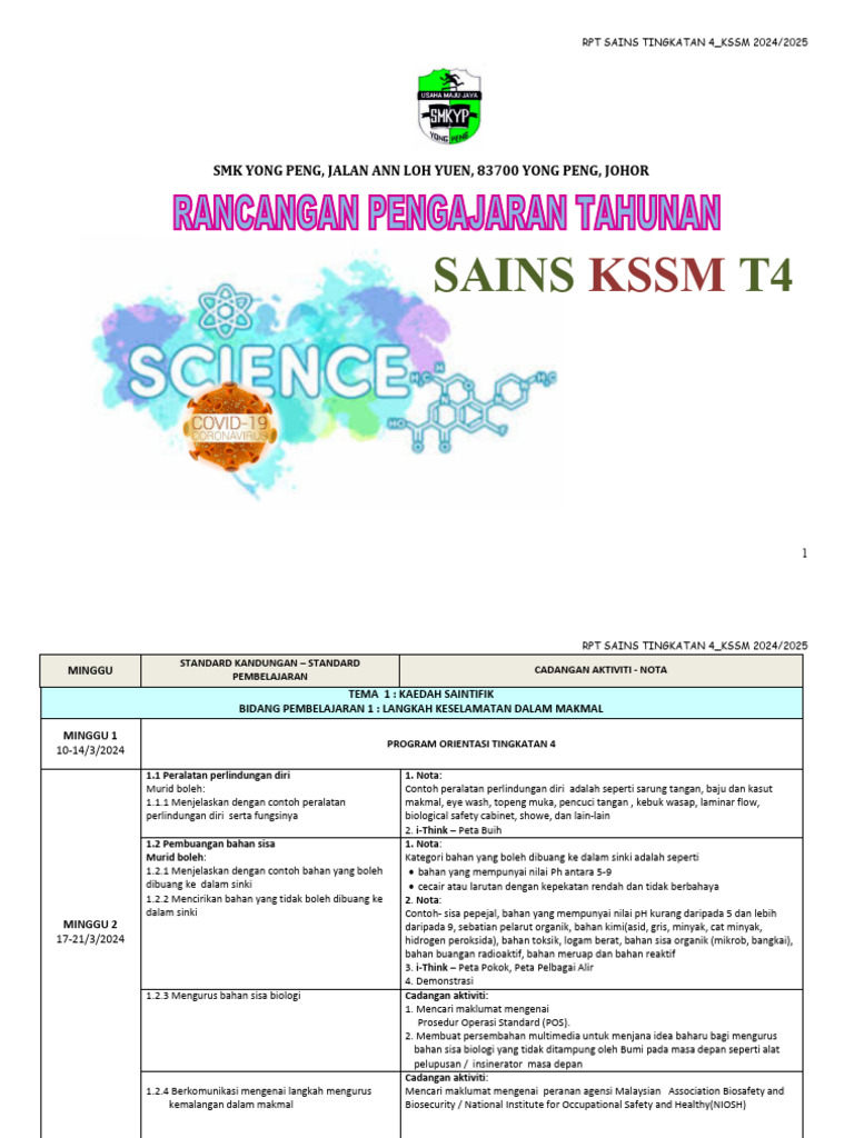 RPT Sains KSSM F4 2024 2025 | PDF