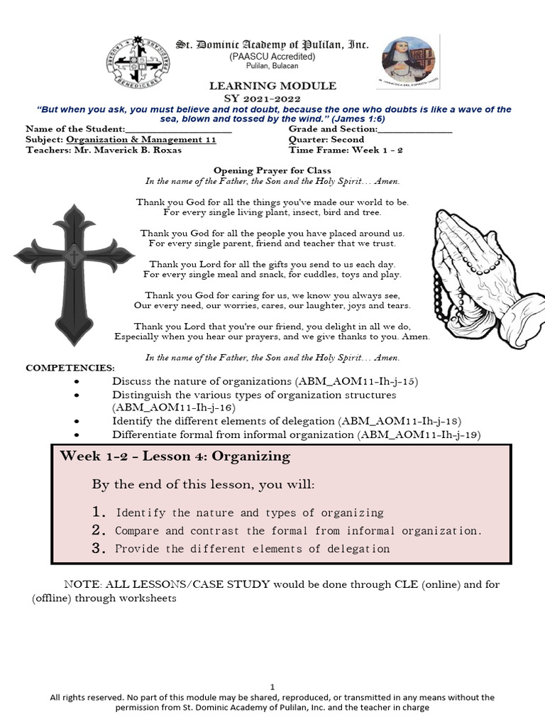 ENTREP Q2 Module 1 - The Organiztaional Plan | PDF