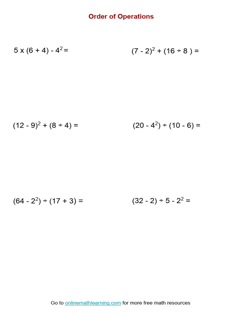 Order Operations Grade 5 Worksheet1 | PDF