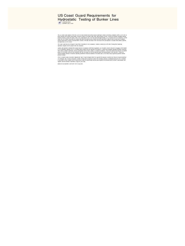 US Coast Guard Requirements For Hydrostatic Testing of Bunker Lines | PDF