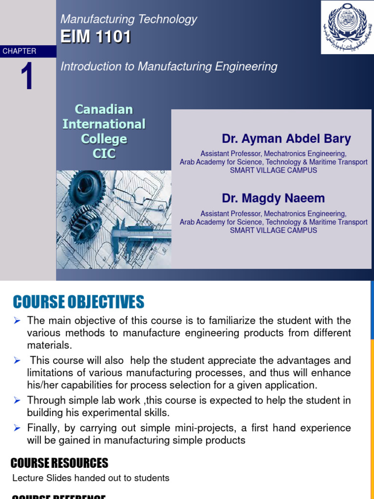 Lecture 1-Introduction - Manufacturing Technology-Course Outline | PDF ...