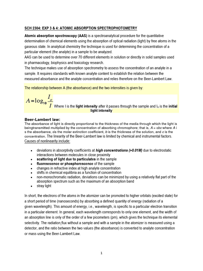 SCH 2304 Aas Practical 3 & 4 | PDF | Atomic Absorption Spectroscopy | Absorption Spectroscopy