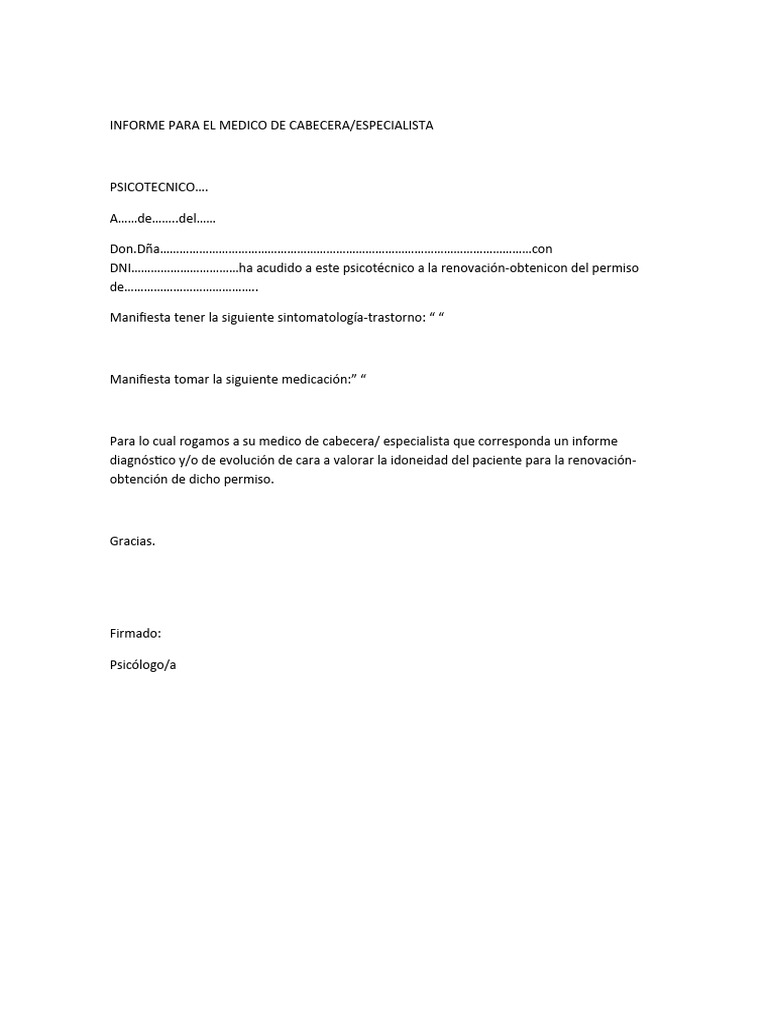 Modelo Informe para El Medico-Especialista | PDF