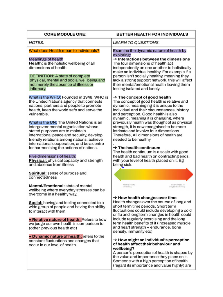 CORE MODULE ONE_ BETTER HEALTH FOR INDIVIDUALS | PDF | Health Promotion ...