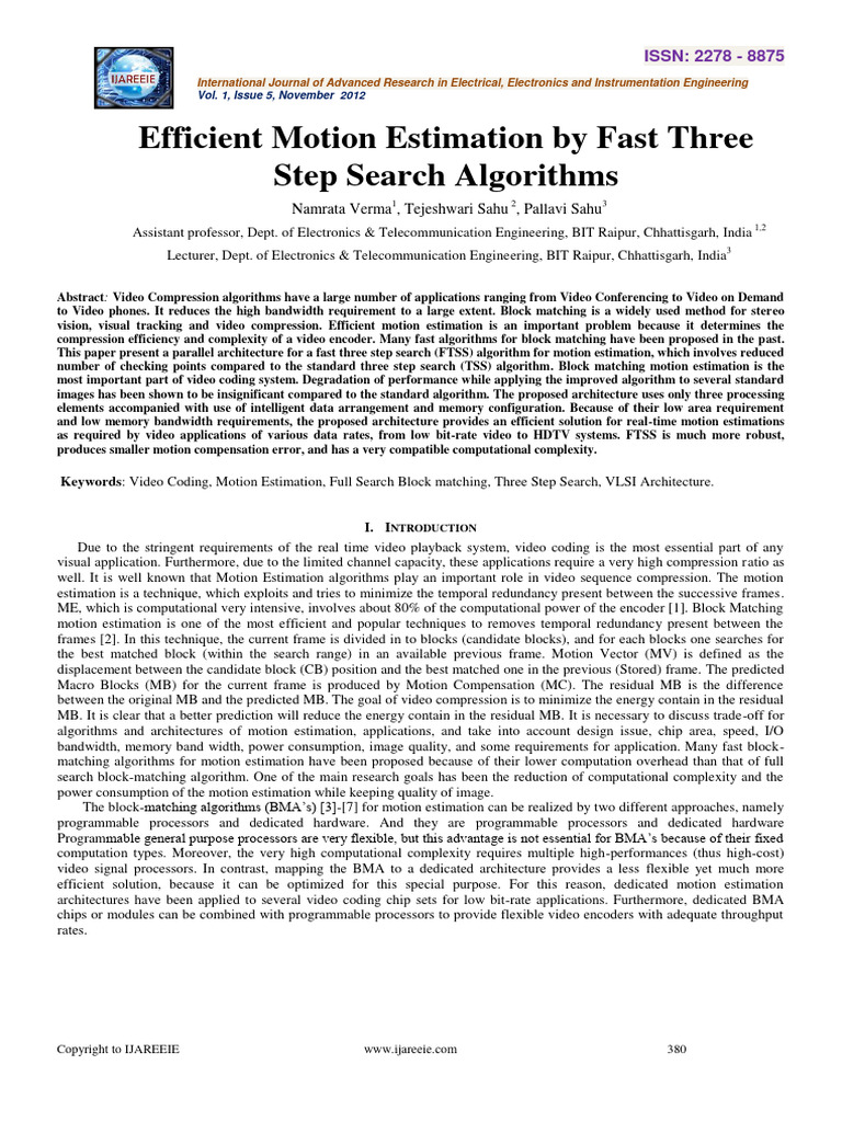Efficient Motion Estimation by Fast Threestep Search X8ir95p9y3 | PDF ...