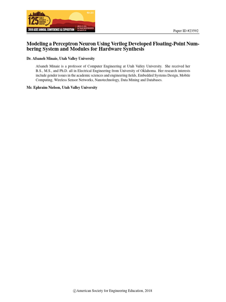 Modeling A Perceptron Neuron Using Verilog Developed Floating Point Numbering System and Modules ...