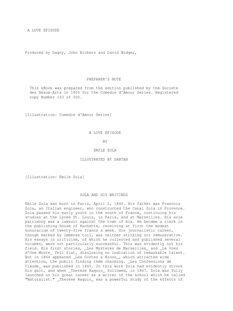 A Love Episode by Emile Zola | PDF | Émile Zola