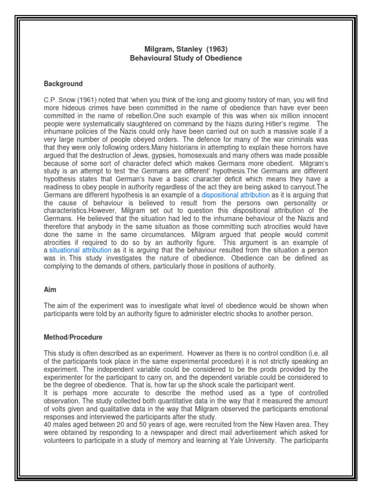 Milgram | PDF | Obedience (Human Behavior) | Science