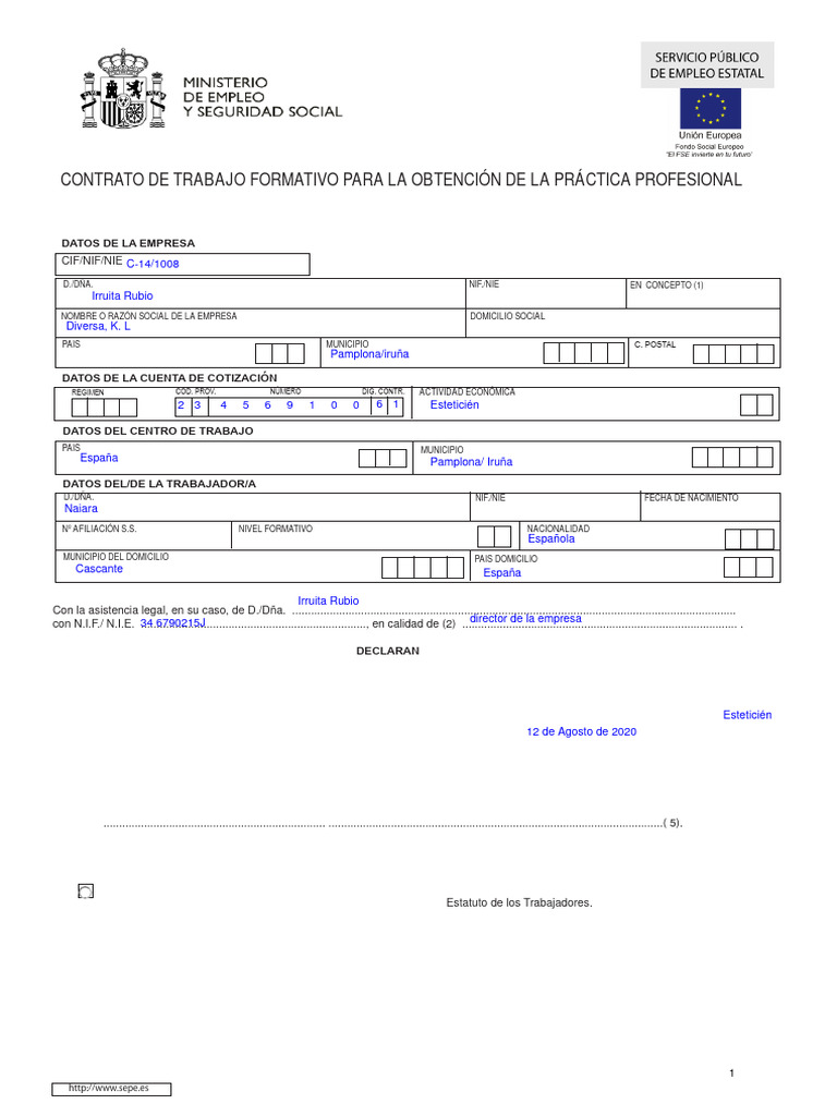 Contrato de Trabajo Formativo en España | PDF | Tiempo de trabajo ...
