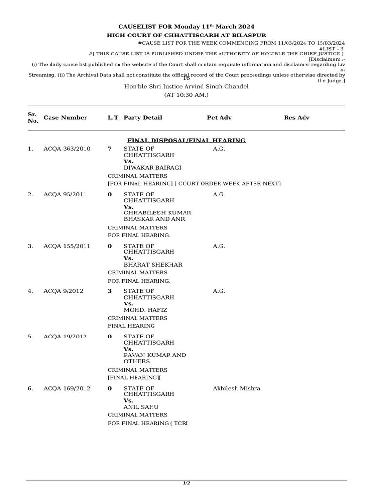 causelist_pdf (9) | PDF | Public Law | Separation Of Powers