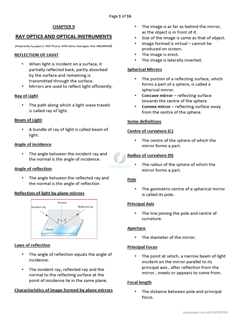 Hssreporter - RAY OPTICS Notes | PDF | Mirror | Optics
