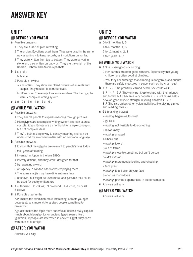 Empower Advanced Video Activity Sheet Answer Key | PDF