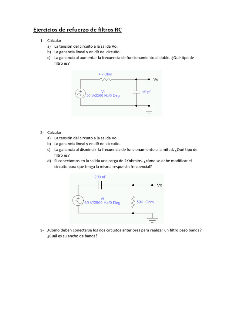 Ejercicios de Repaso de Filtros RC | PDF